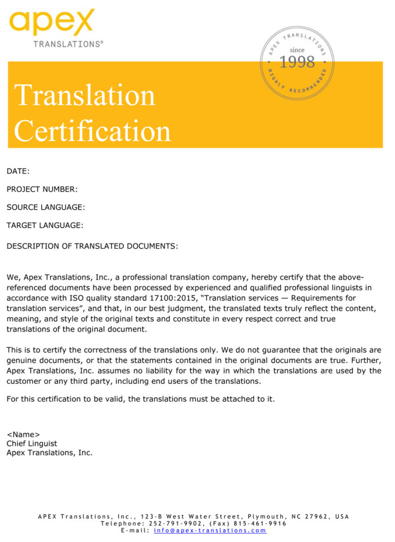 Professional Translation Certification | Apex Translations